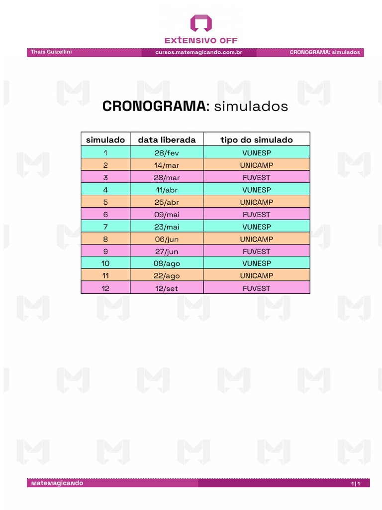 EXTENSIVO 2025 - OFF - cronograma de simulados | PDF