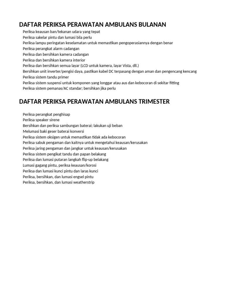 Periksa Perawatan Ambulans Rutin | PDF