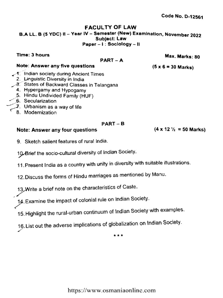 Ballb 4 Sem Law Sociology 2 D 12561 Nov 2022 | PDF