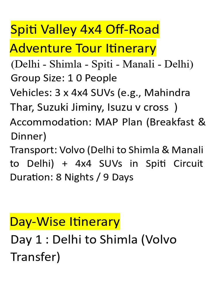 Spiti 4X4 Off Road Adventure 8N9D | PDF | Transport