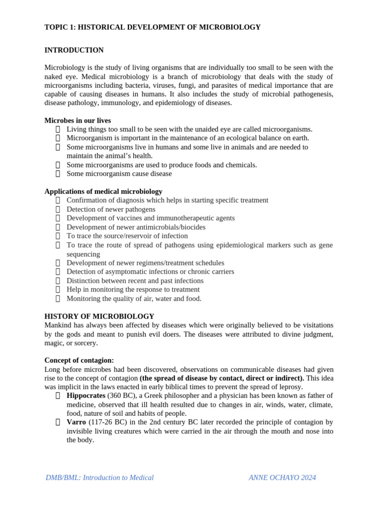 History of Microbiology Development | PDF | Microbiology | Infection