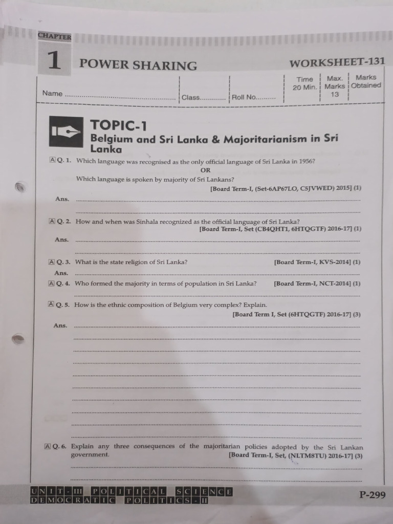 SST Worksheet Civics | PDF