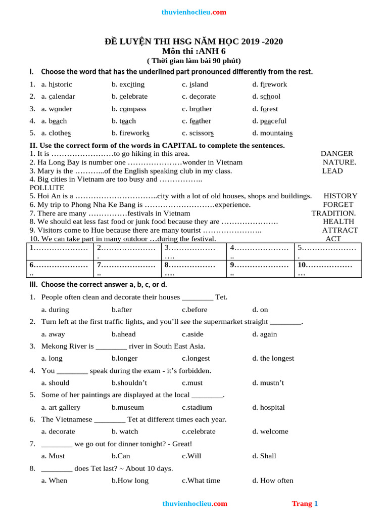 Thuvienhoclieu.com 40 de Thi HSG Tieng Anh 6 | PDF
