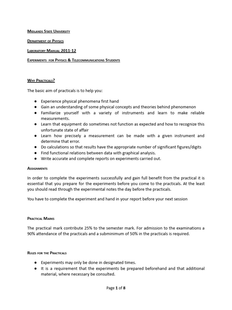 Physics Laboratory Manual Guidelines | PDF | Experiment | Temperature