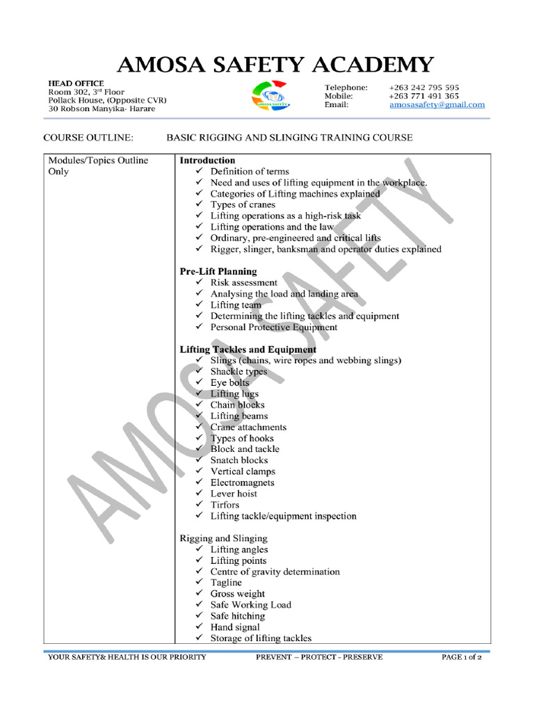 AMOSA-Course Outline-Basic Rigging and Slinging | PDF