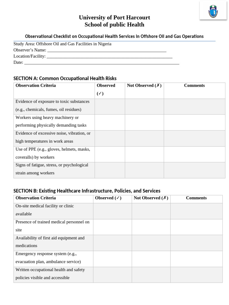 Observational Checklist OHS Offshore | PDF | Occupational Safety And ...