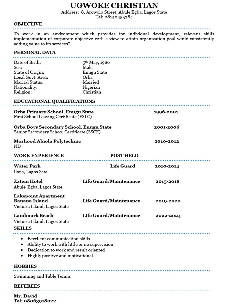 Ugwoke Christian Cv Format | PDF
