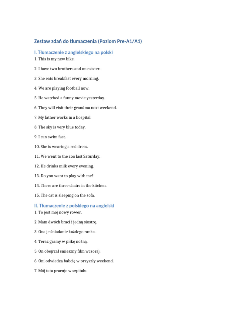 Zdania Tlumaczenie Prea1 | PDF