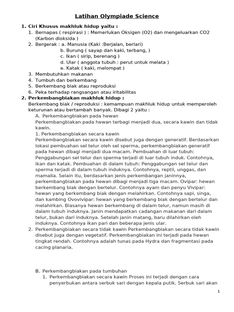 Latihan Olympiade Science | PDF