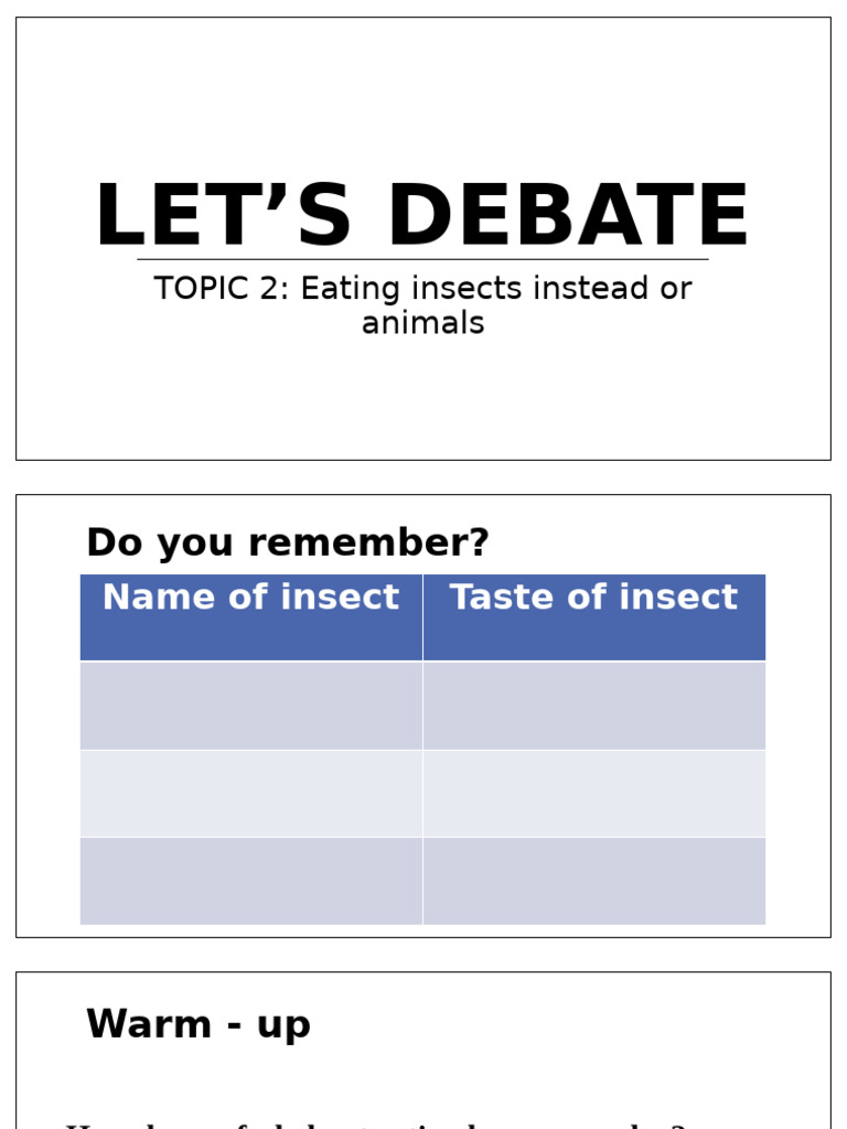 Debating Challenge 1 Unit 2 | PDF | Insects | Foods