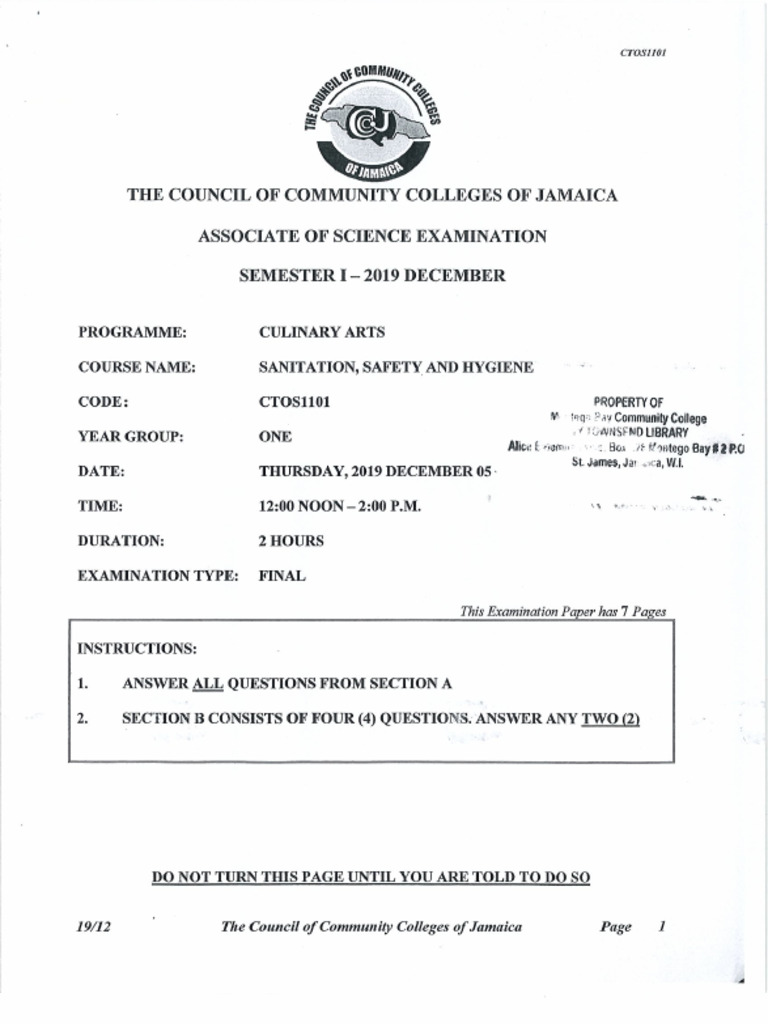 Culinary Arts - Sanitation Safety and Hygiene December 2019 | PDF