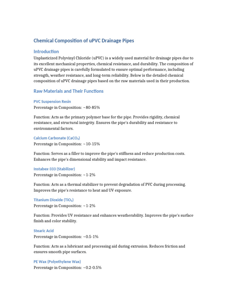 uPVC_Drainage_Pipes_Composition | PDF | Polyvinyl Chloride | Pipe (Fluid Conveyance)