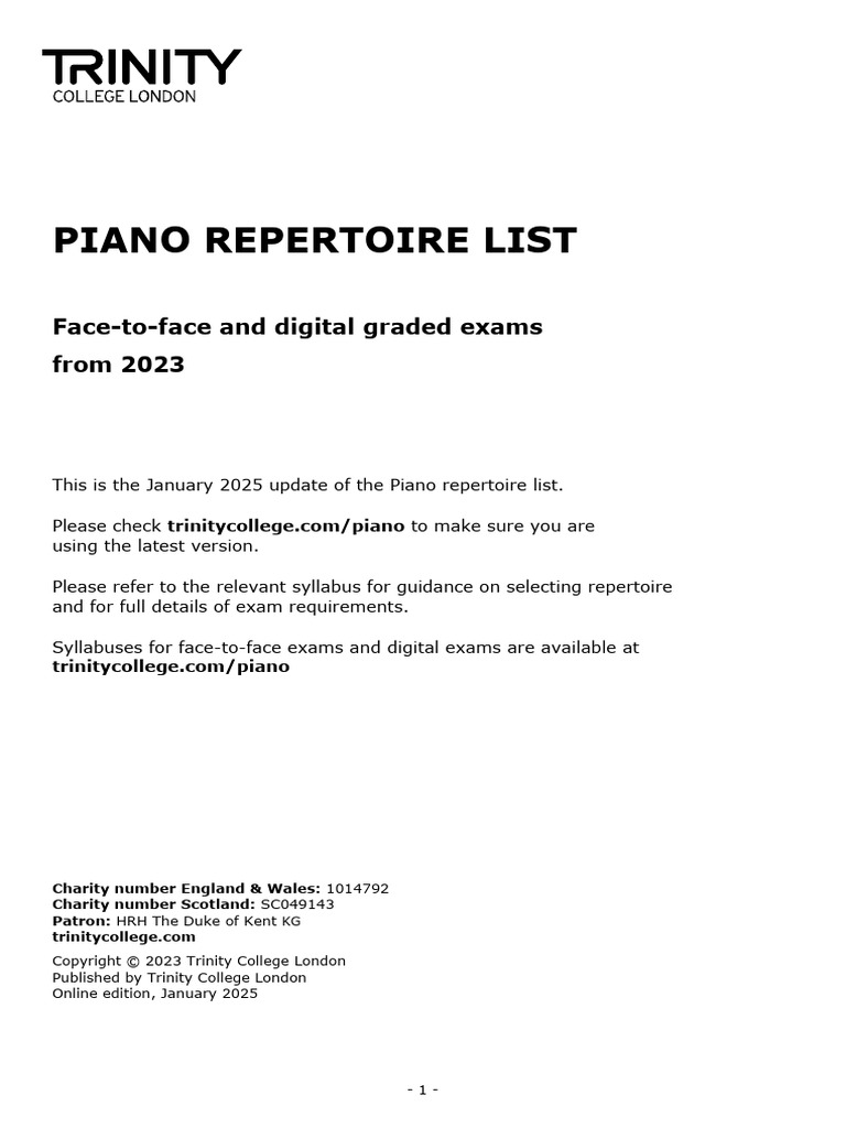 Trinity Piano Repertoire List 2025 | PDF