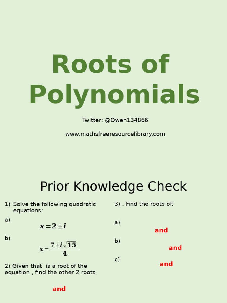 4) Roots of Polynomials | PDF | Quadratic Equation | Polynomial