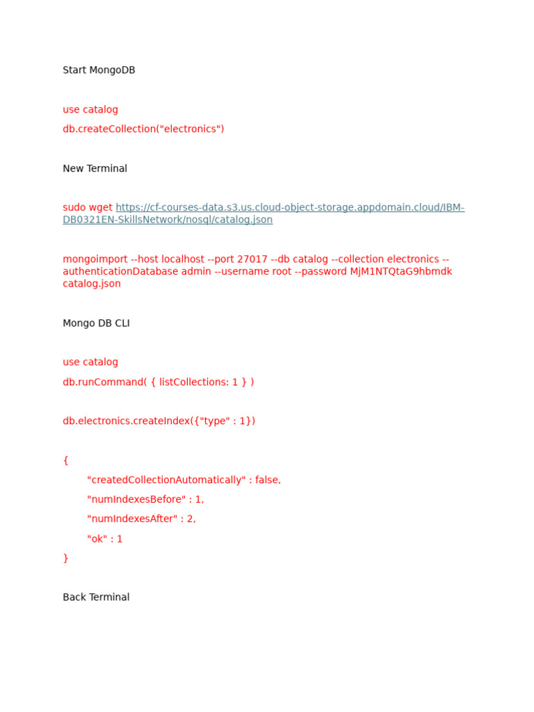 Start Mongodb: Db0321En-Skillsnetwork/Nosql/Catalog - Json | PDF