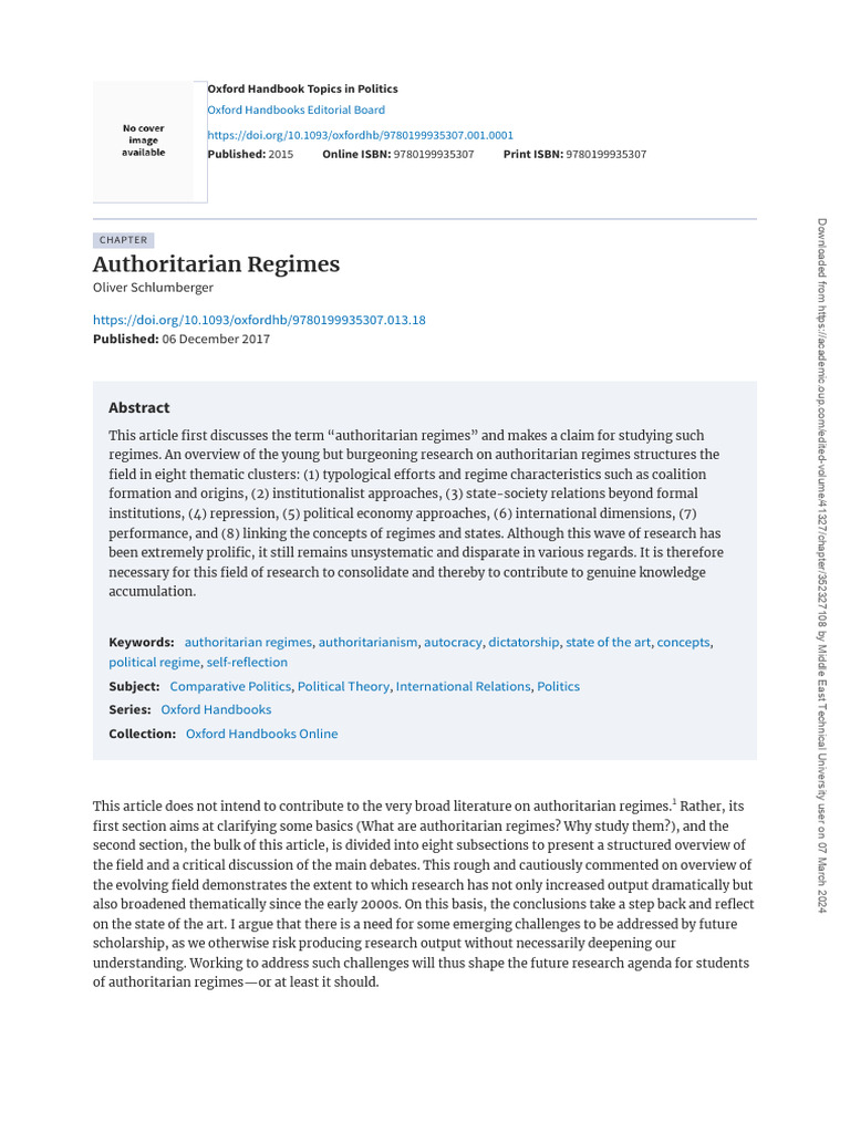 Authoritarian Regimes: Oliver Schlumberger | PDF | Authoritarianism ...
