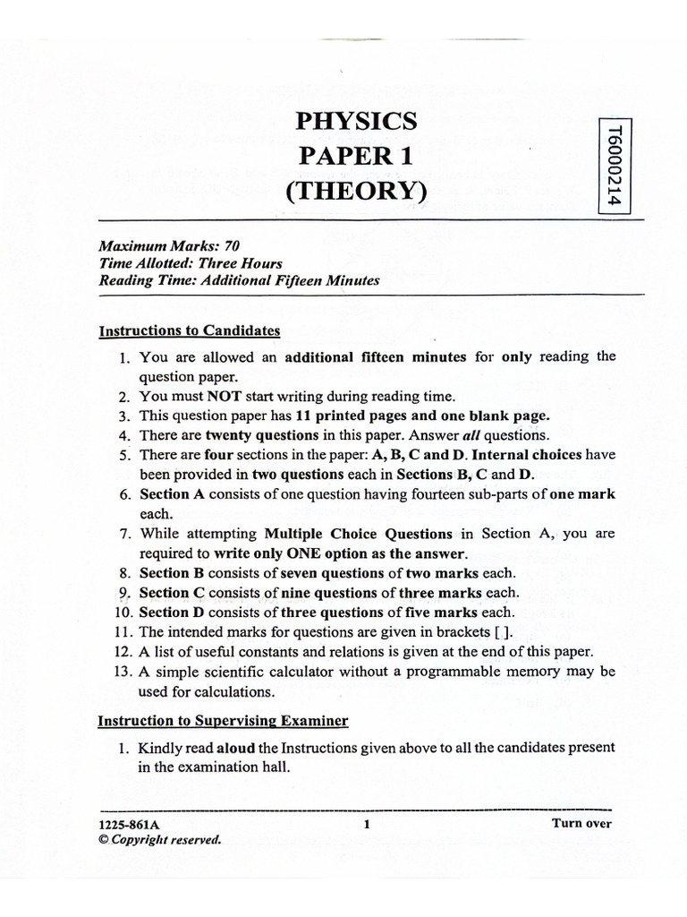 Isc Physics Mar 2025 | PDF