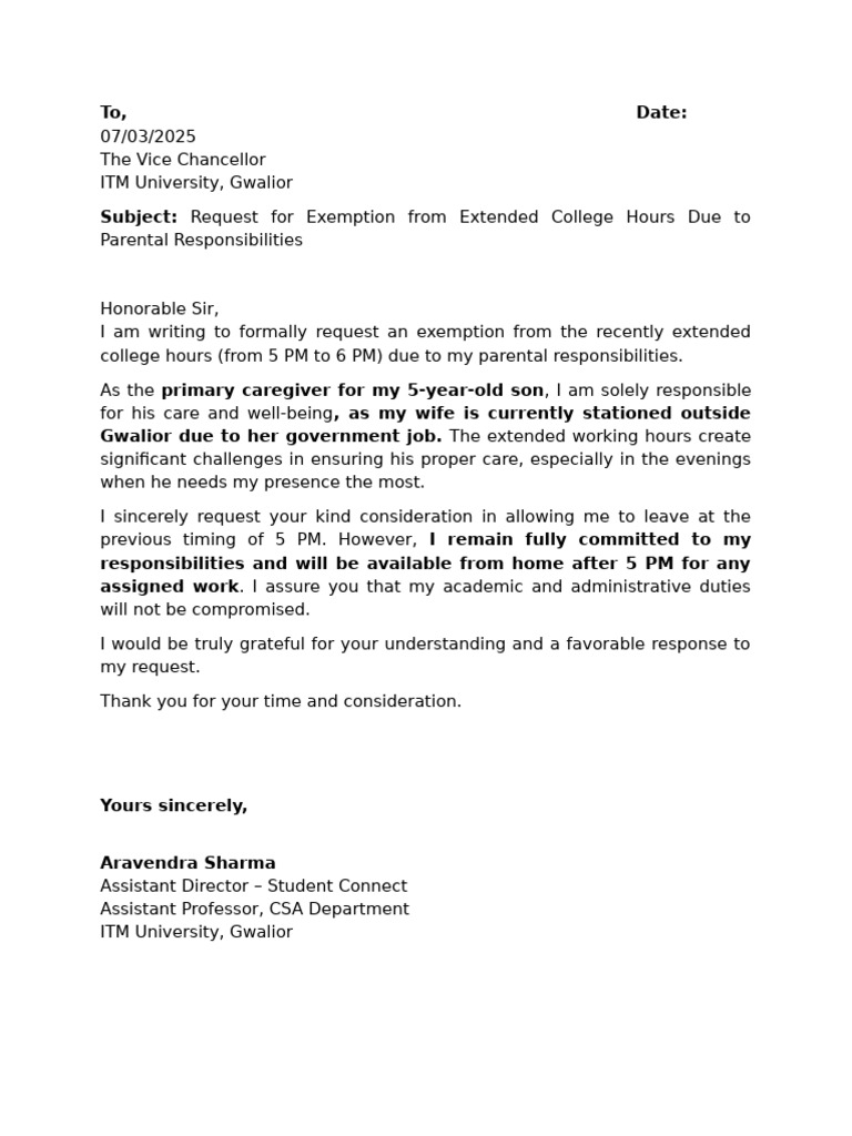 Application For Schedule Adjustment | PDF