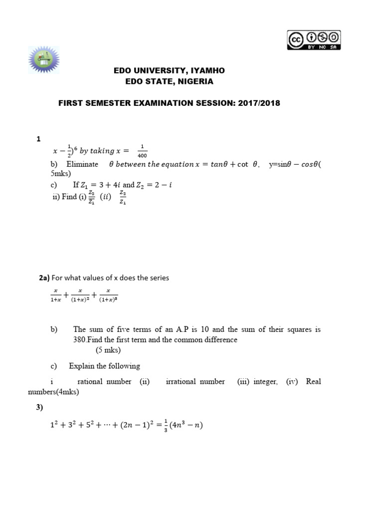 mth_111_past_questions_20172018 | PDF | Numbers | Real Number