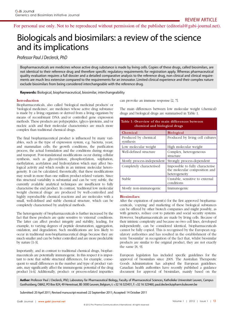 Biosimilars: Science and Regulations | PDF | Biopharmaceutical | Health Sciences