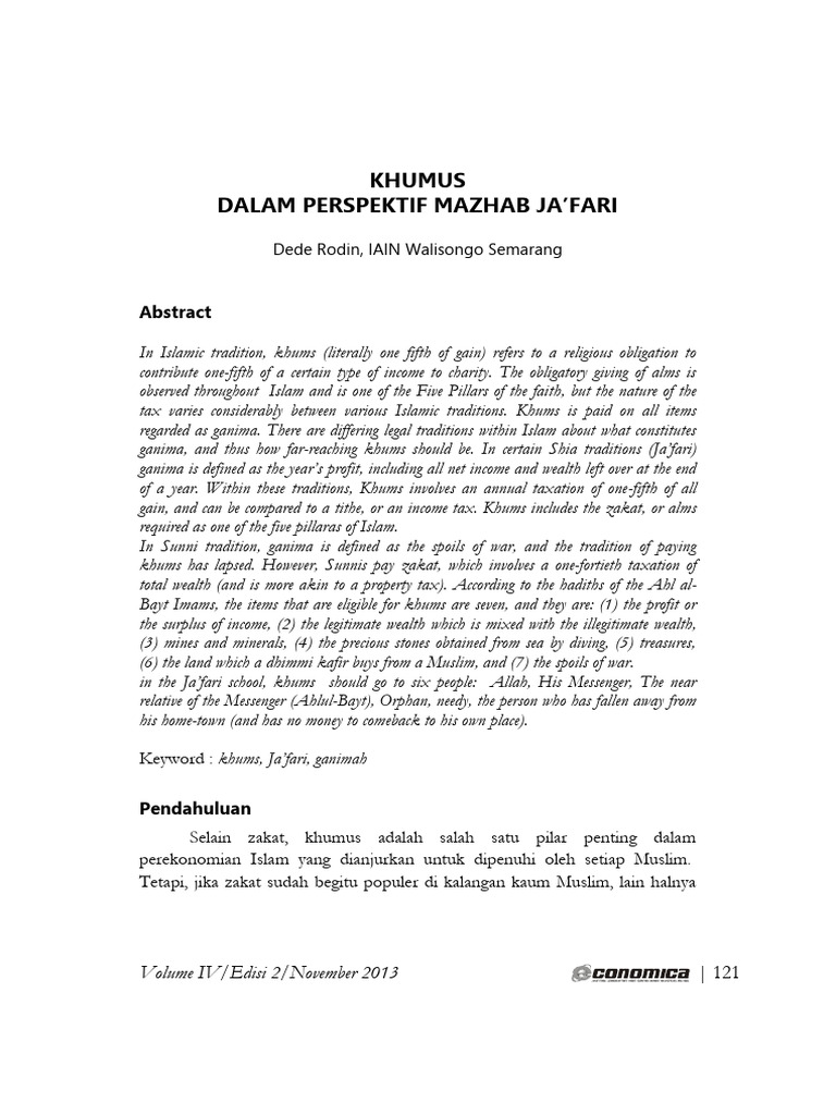 Khumus Dalam Perspektif Mazhab Jafari 56540992 | PDF