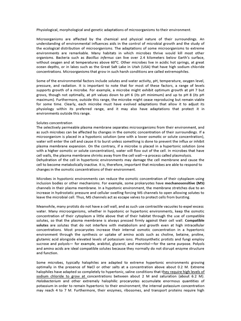 Morphological, Physiological and Genetic Adaptations of Microorganisms To Their Environment ...