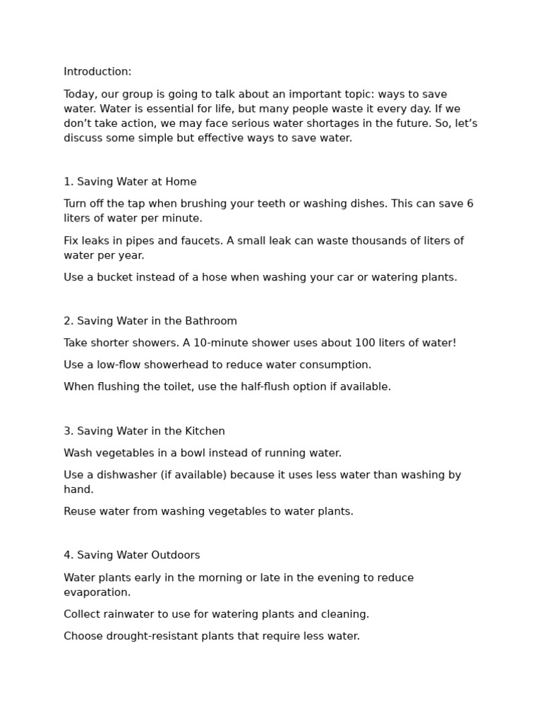 Speaking TA3 Save Water | PDF