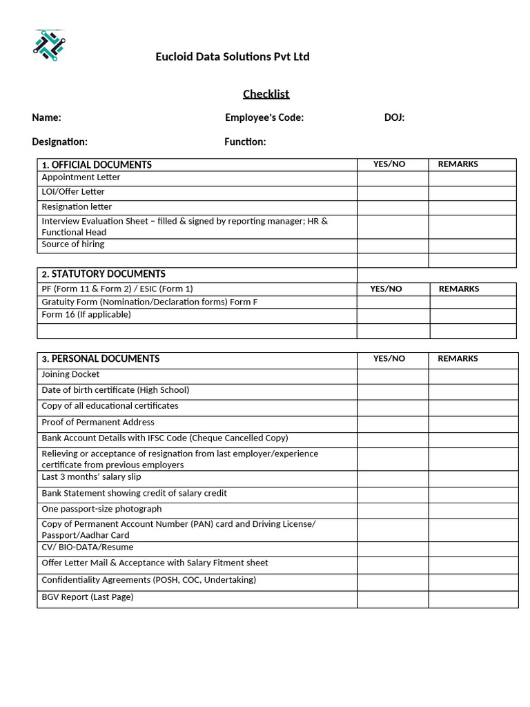 Employee Checklist | PDF