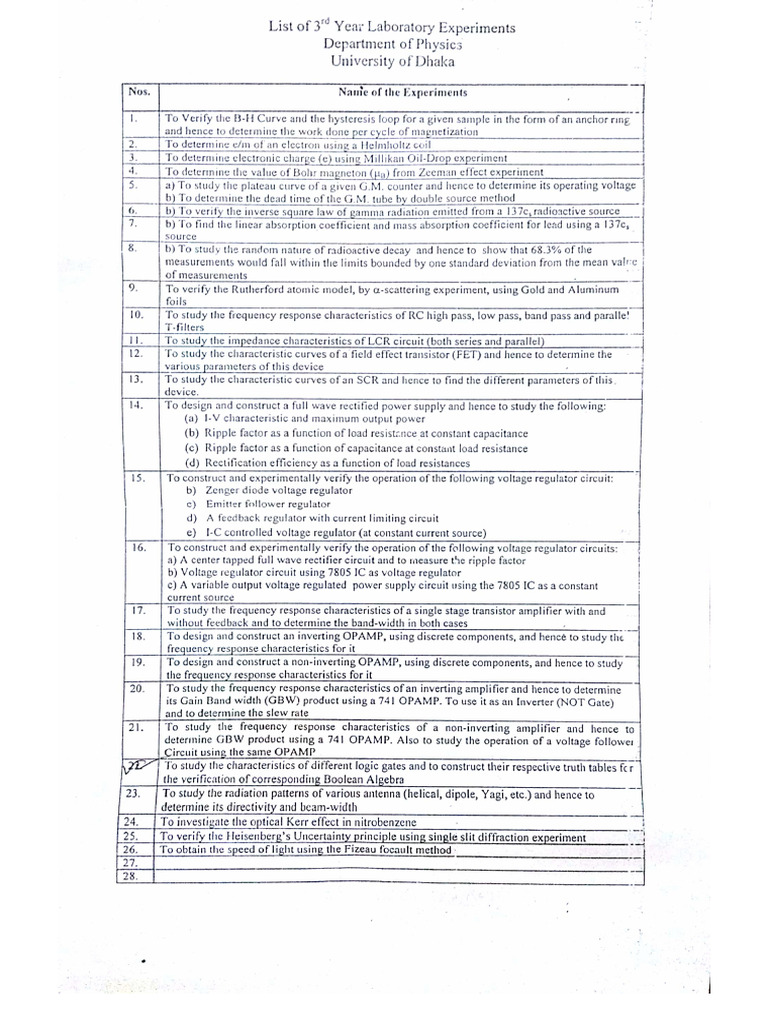 Experiment List | PDF