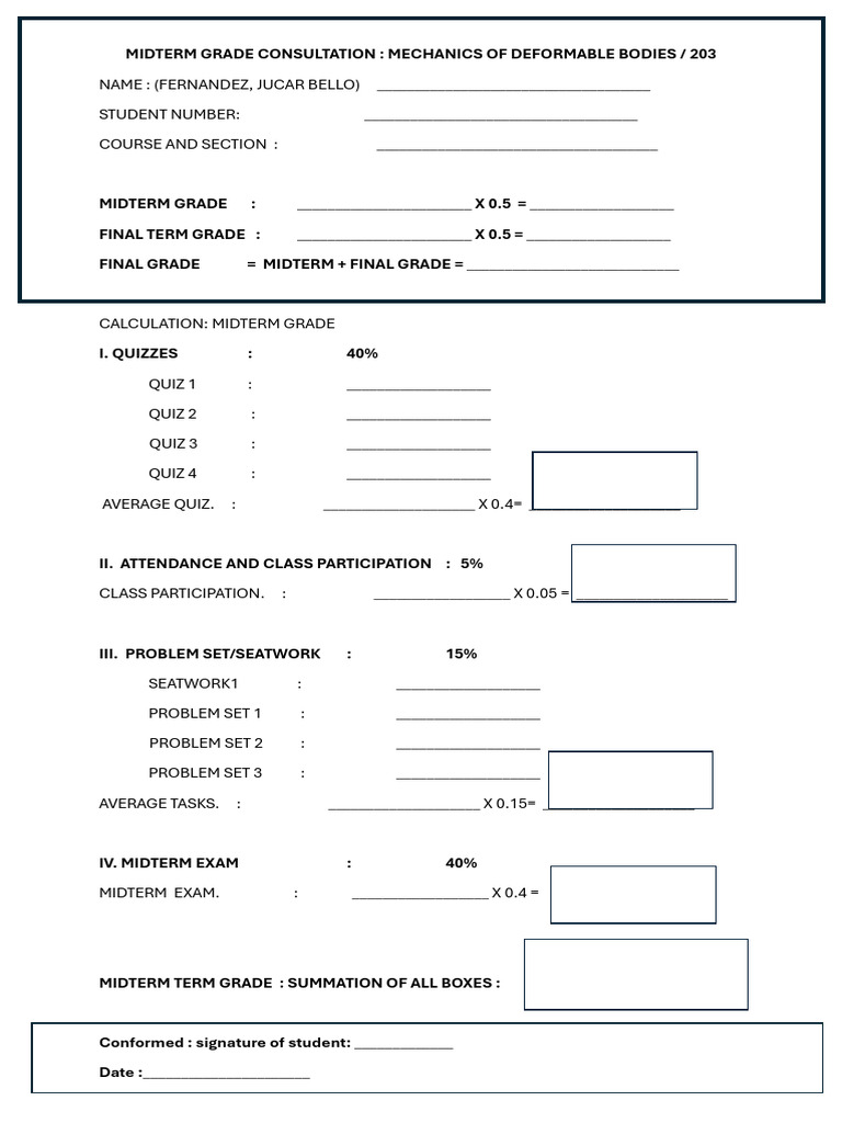Midterm Grade Calculation Template | PDF | Educational Stages | Quiz Games
