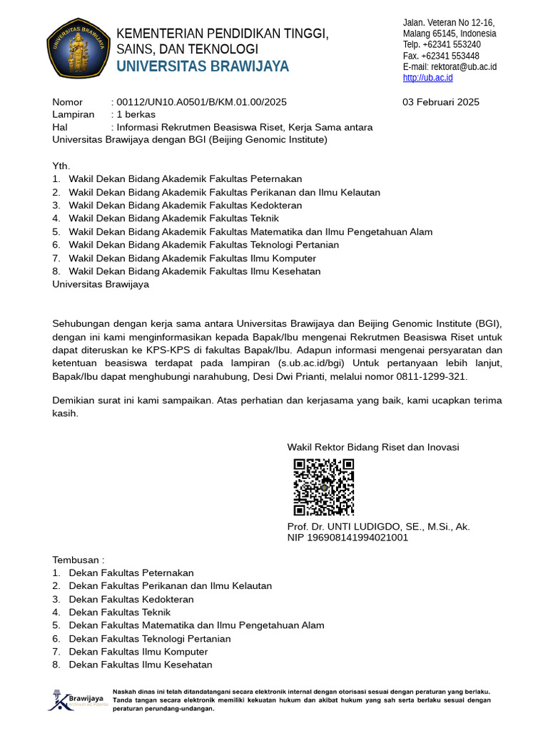 Beasiswa Riset Universitas Brawijaya-BGI | PDF