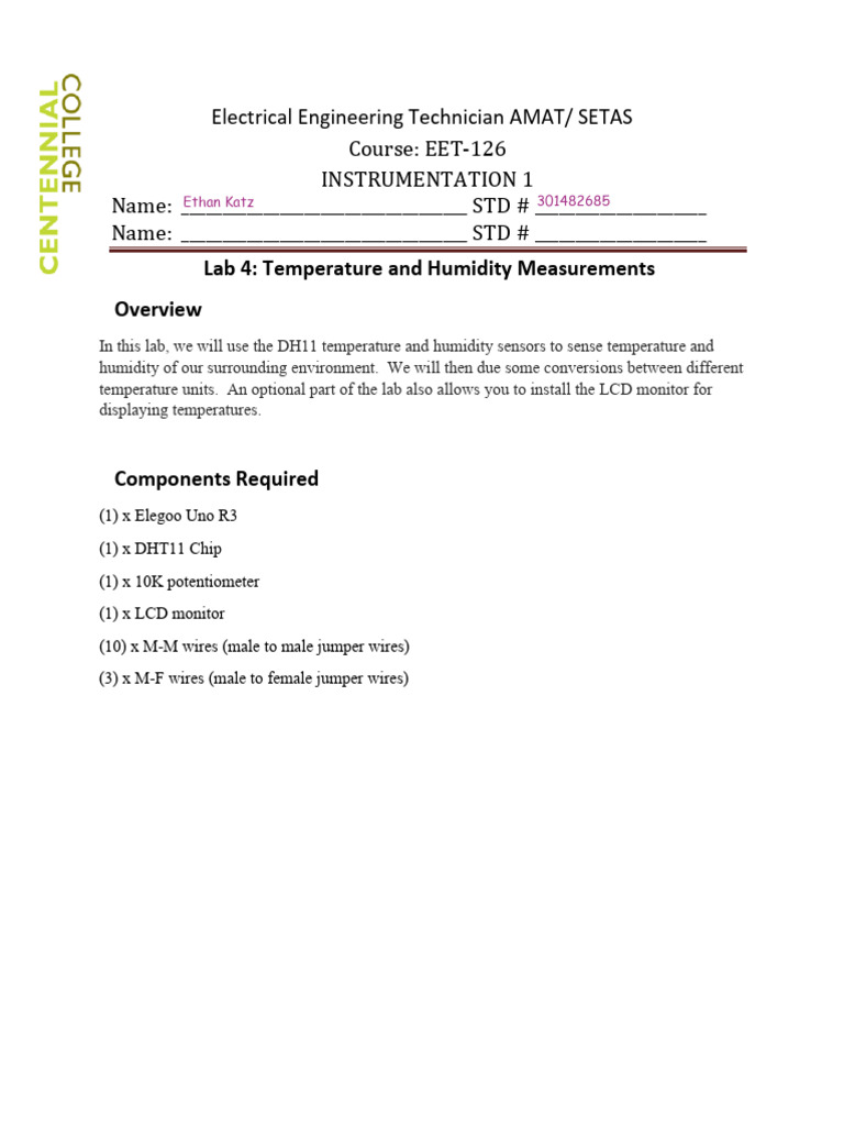 EET-126 Lab 4 Instructions - Fillable PDF | PDF | Fahrenheit | Celsius