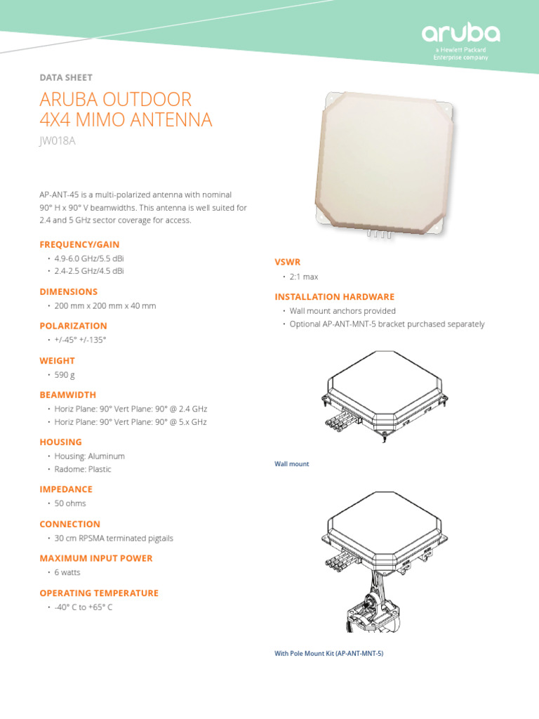 Aruba AP-ANT-45 Antenna Data Sheet | PDF