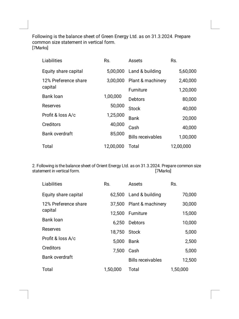 Common Size Practice Sums | PDF
