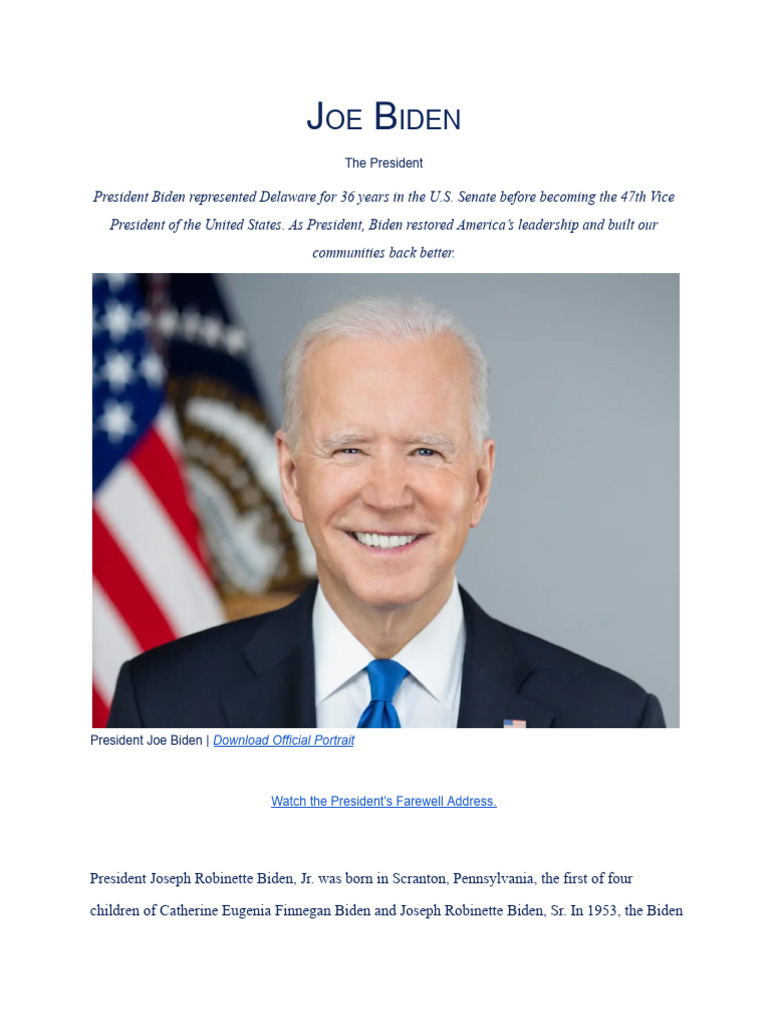 The Official Biography of President Joe Biden 1 | PDF | Joe Biden