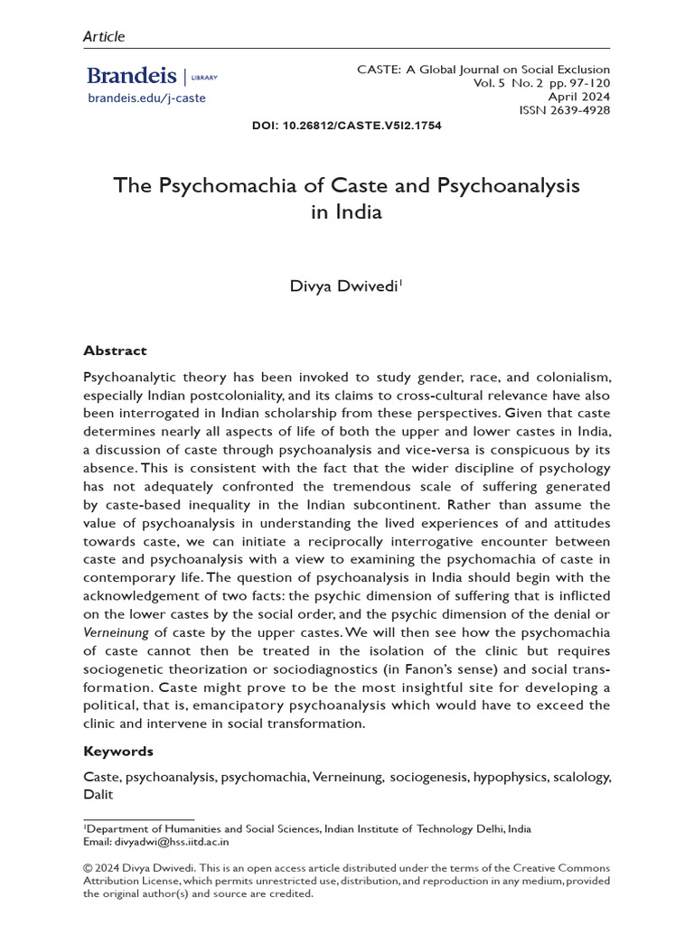 The Psychomachia of Caste | PDF | Unconscious Mind | Psychoanalysis