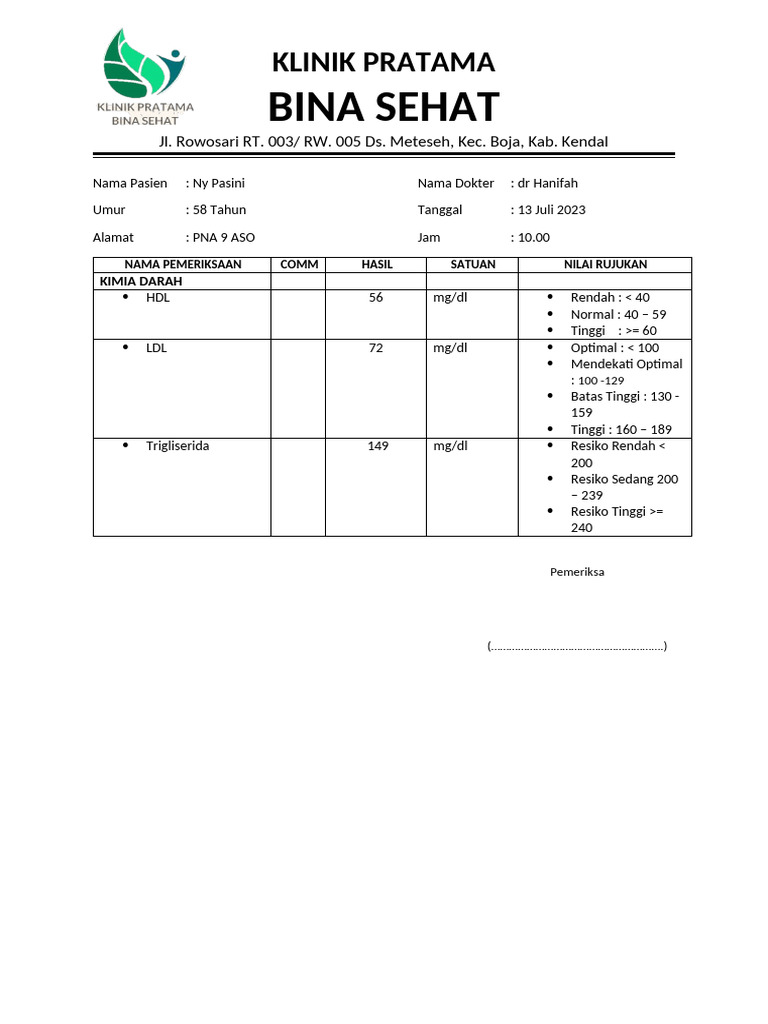 Form Hasil Lab | PDF