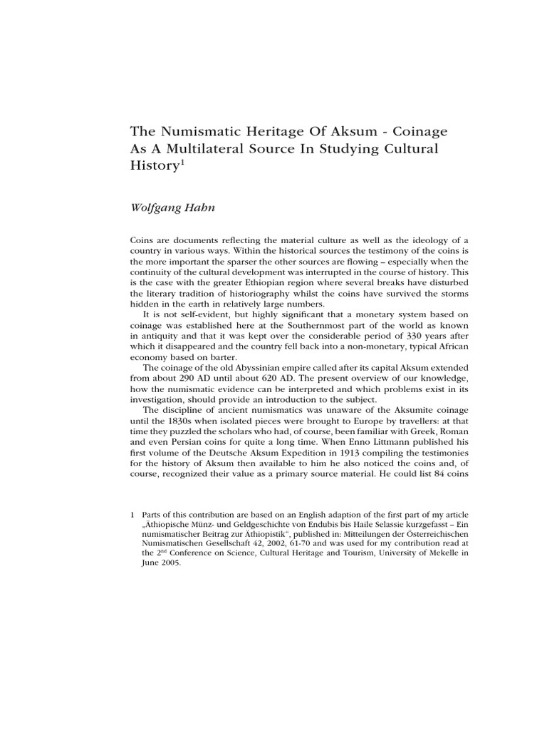 Aksumite Coinage: A Cultural Insight | PDF | Coins | Ethiopia