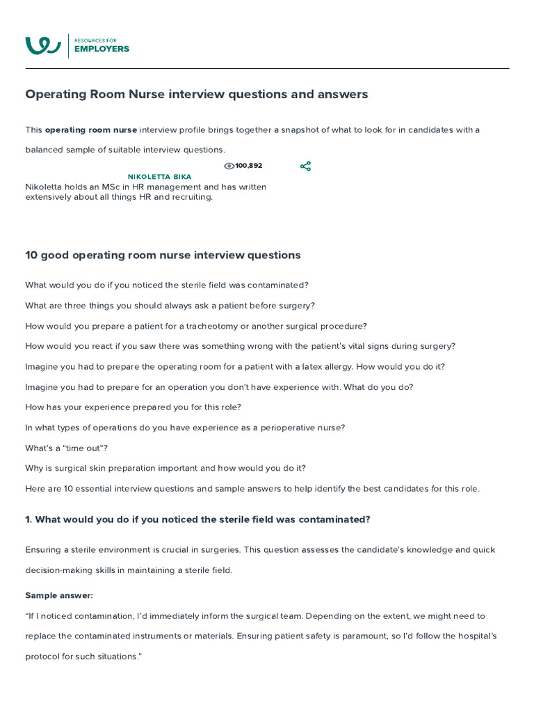 10+ Proven Operating Room Nurse Interview Questions (+answers) | PDF ...