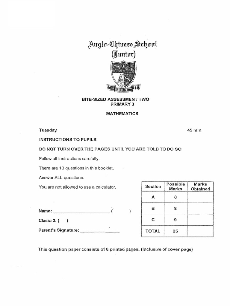 2024-P3-Maths-Bite Sized Assessment 2-ACS (J) | PDF