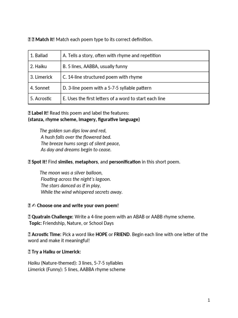 HANDOUT - Write A Poem | PDF