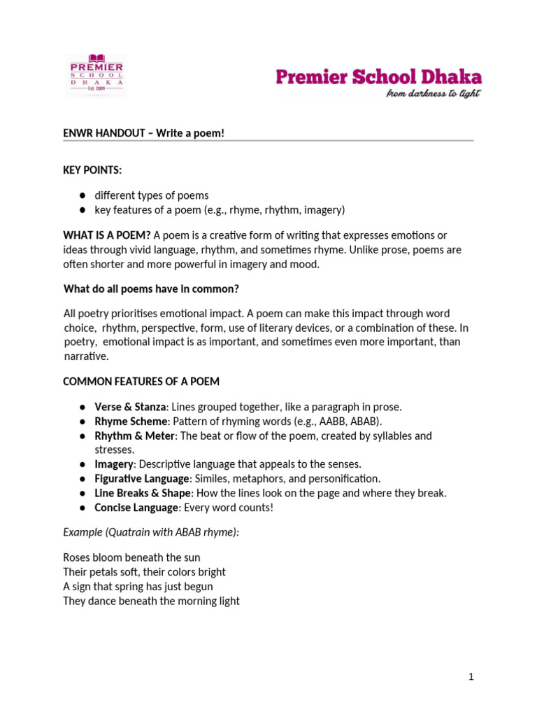 HANDOUT - Write A Poem | PDF | Poetry | Rhyme