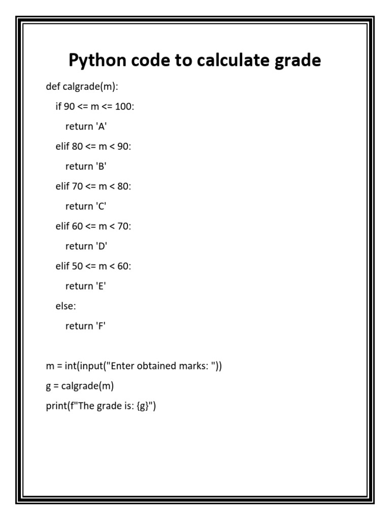 Code For Python To Calculate Grade 1 | PDF