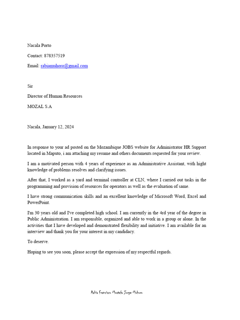 Cover Letter Rábia Muhoro.-1 | PDF