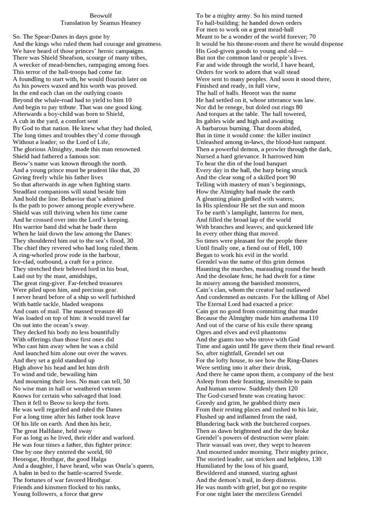 Beowulf - Text | PDF | Beowulf | English Heroic Legends