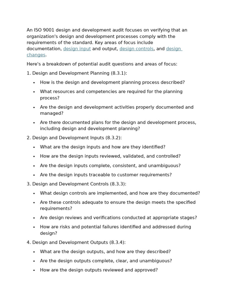 Design and Development Sample Audit Question | PDF | Verification And ...