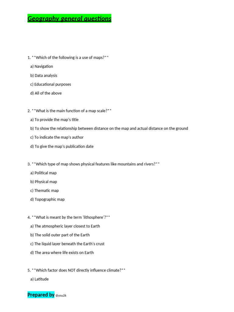 Geography Question Collectionbbb | PDF | Earth | Map