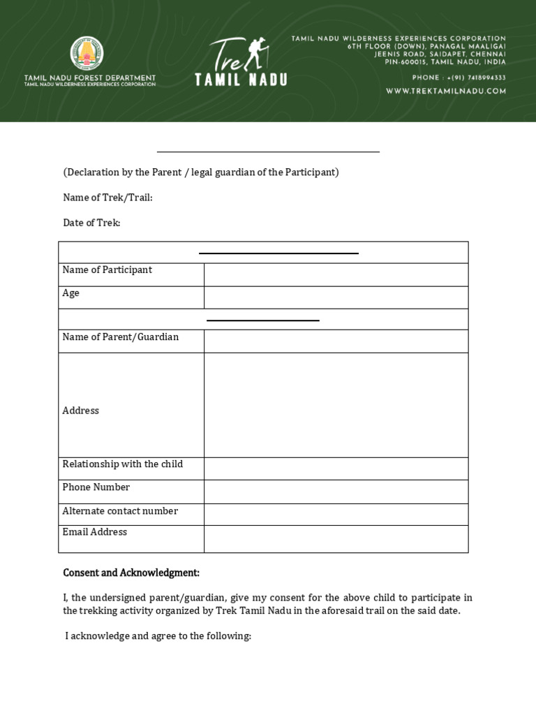 Trek Consent Form Minor | PDF | Consent | Behavioural Sciences