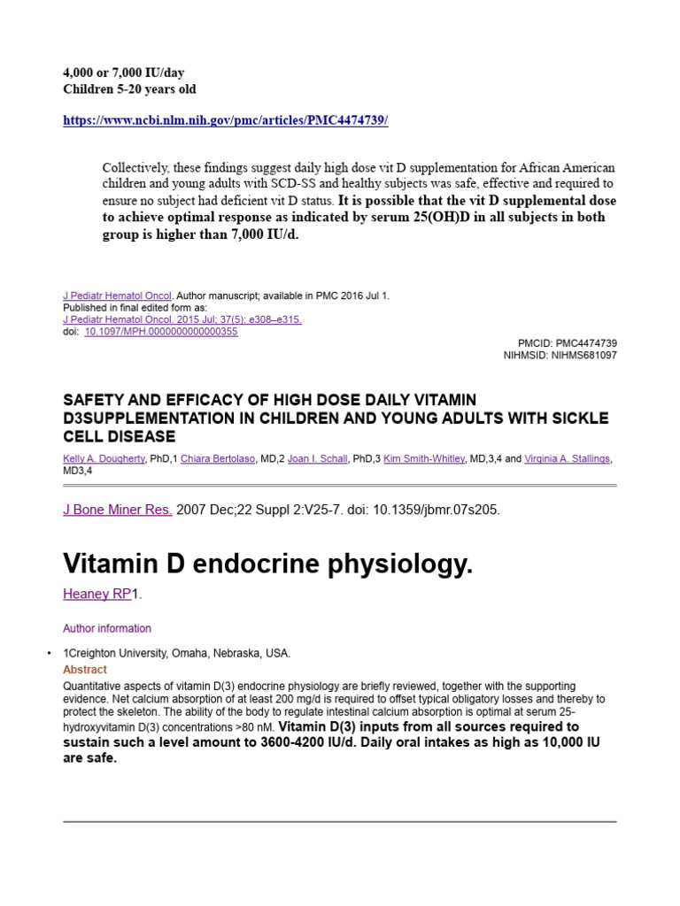 High Dose Vitamin D for Sickle Cell Disease | PDF | Vitamin D | Dose ...