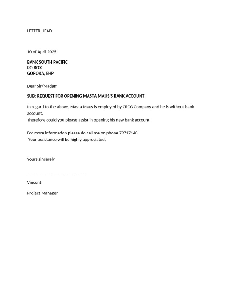 Request to Open Bank Account for Masta Maus | PDF